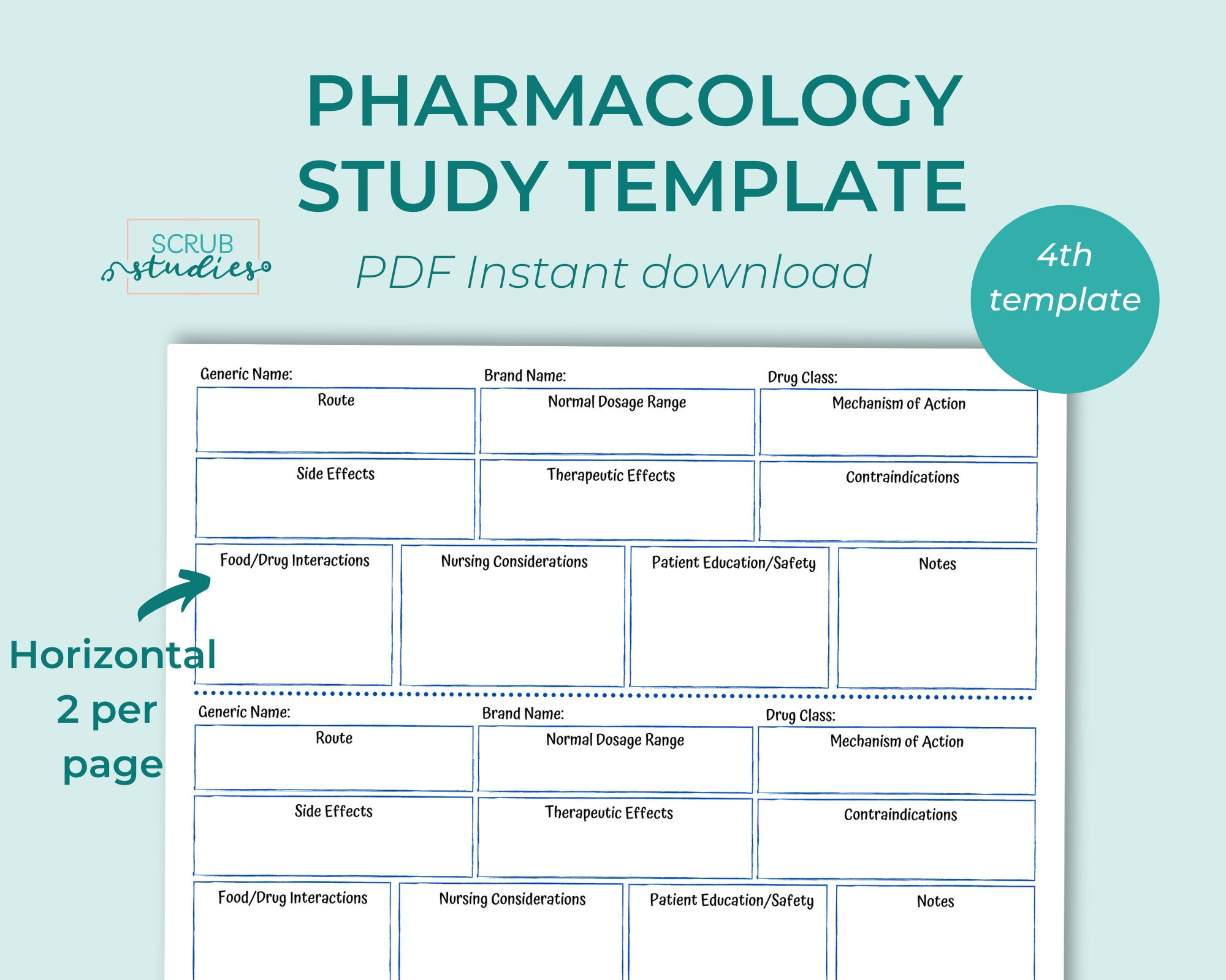 Pharmacology Study Template Nursing Student Template Drug - Etsy