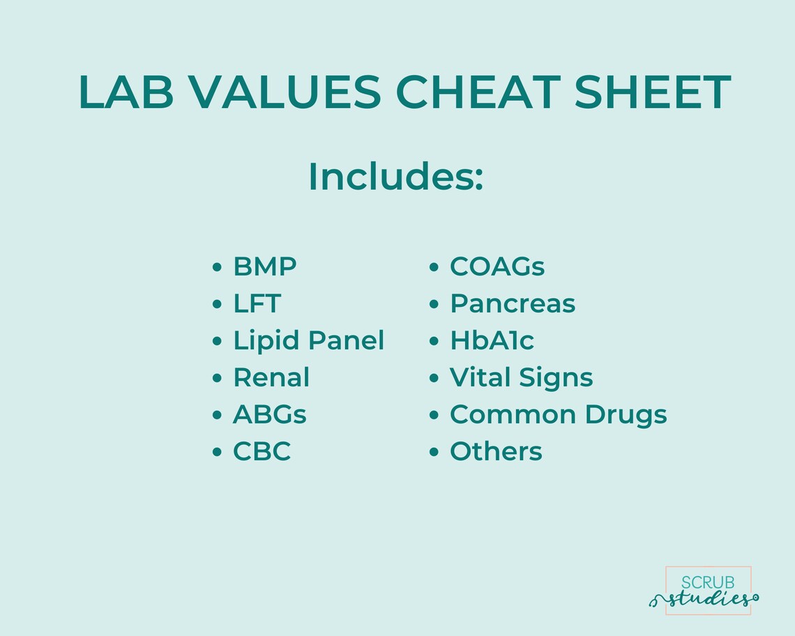 Lab Values Cheat Sheet Nursing Student Study Guides - Etsy