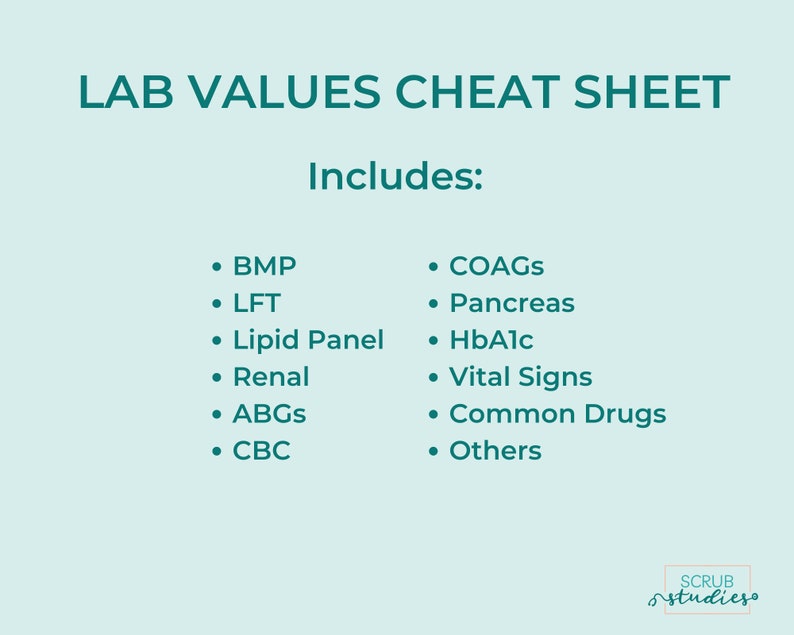 Lab Values Cheat Sheet Nursing Student Study Guides - Etsy
