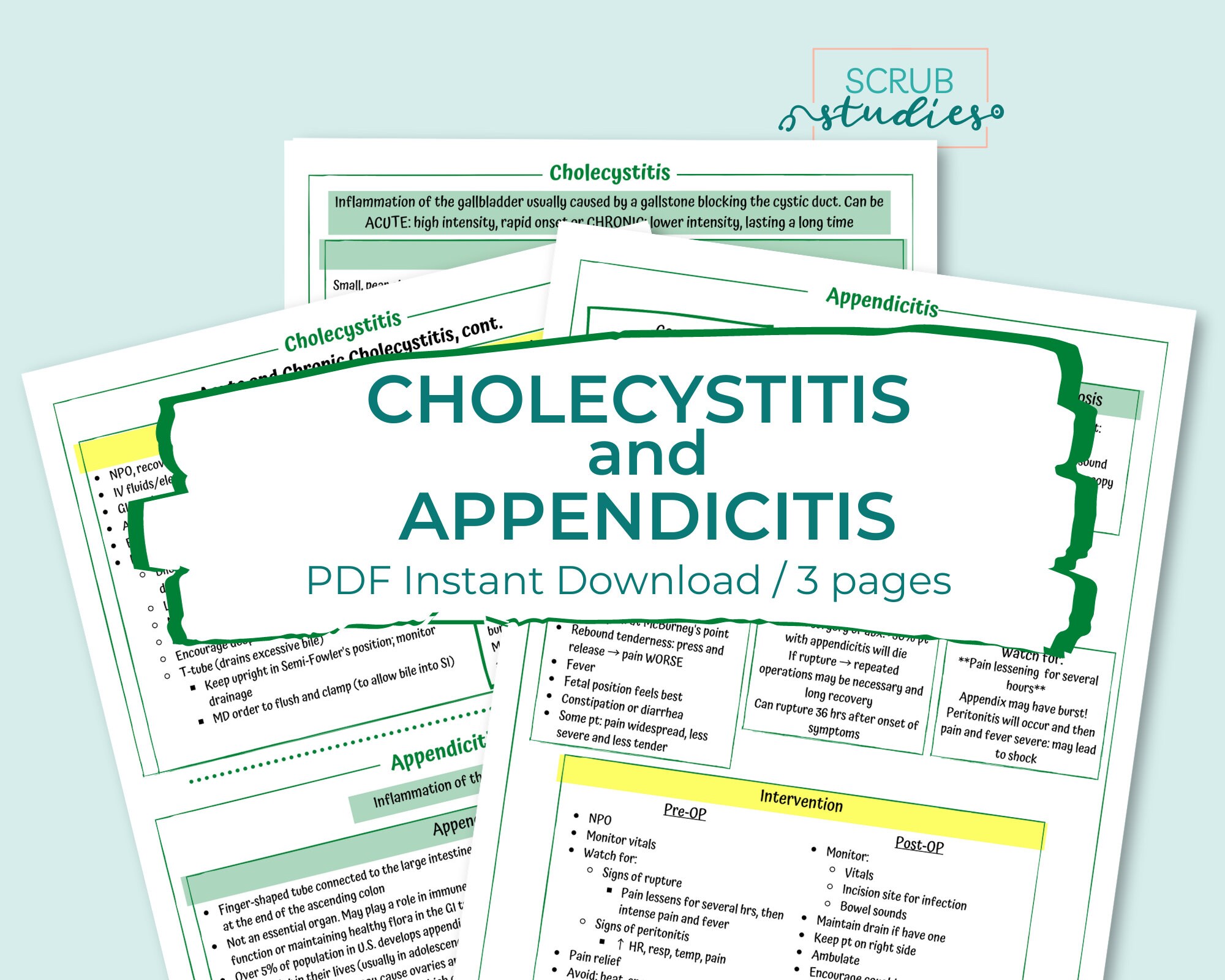 Cholecystitis and Appendicitis Study Guide | Nursing Study Guide | Digital Download | Nursing ...