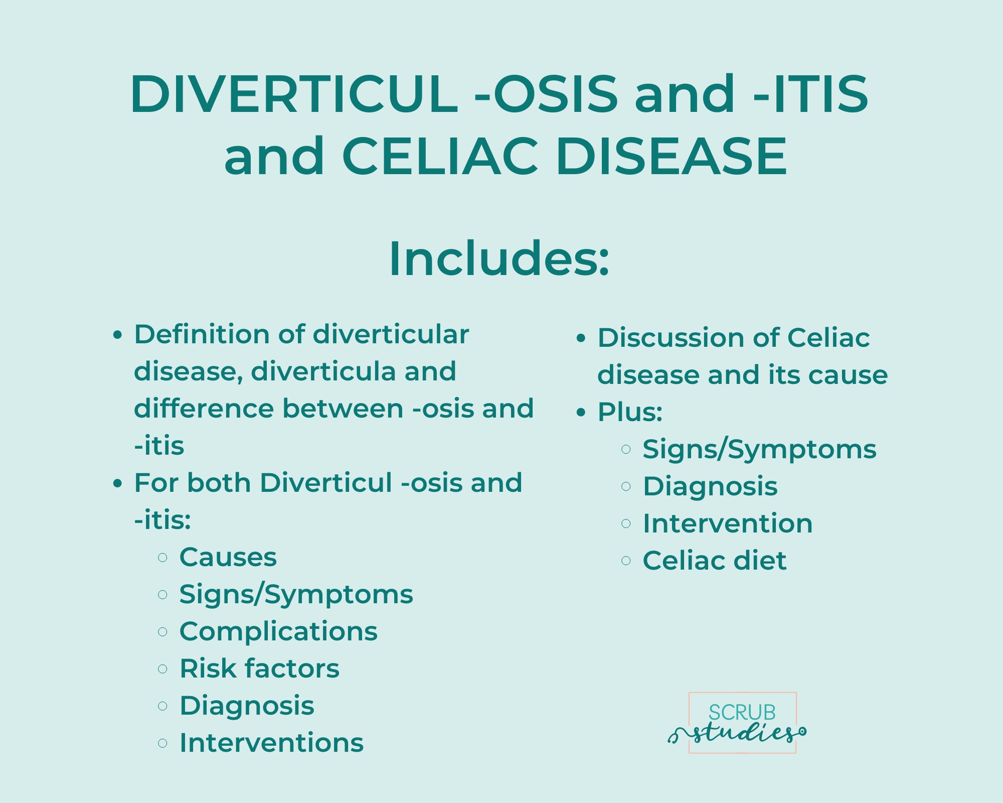 Diverticulosis, Diverticulitis and Celiac Disease Study Guide Nursing ...