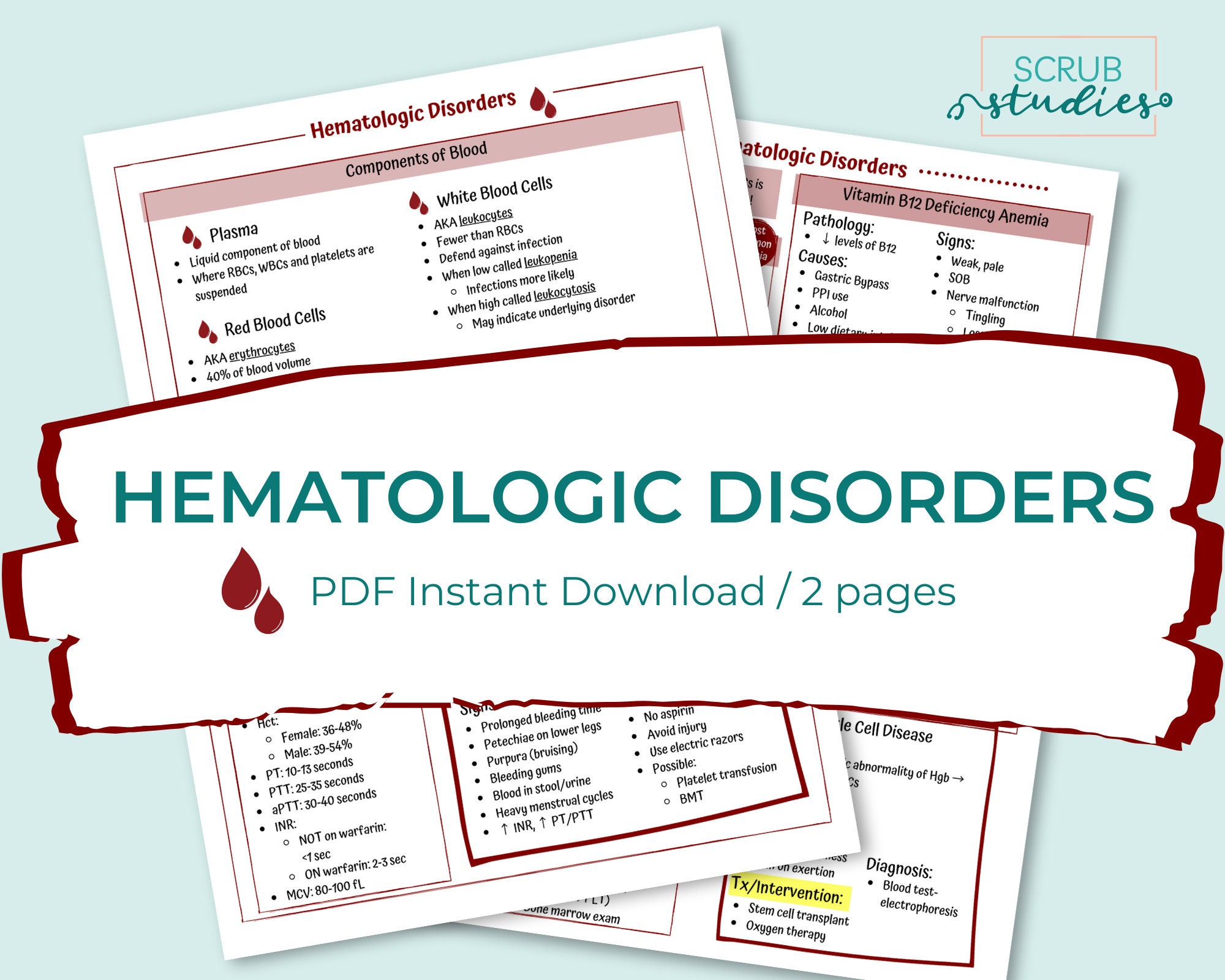 Hematologic Disorders Study Guide Hematology Nursing Study - Etsy