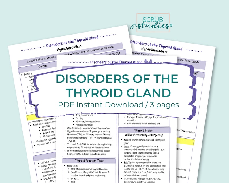 Disorders of the Thyroid Gland | Nursing Study Guide | Hyperthyroidism | Hypothyroidism | Graves ...