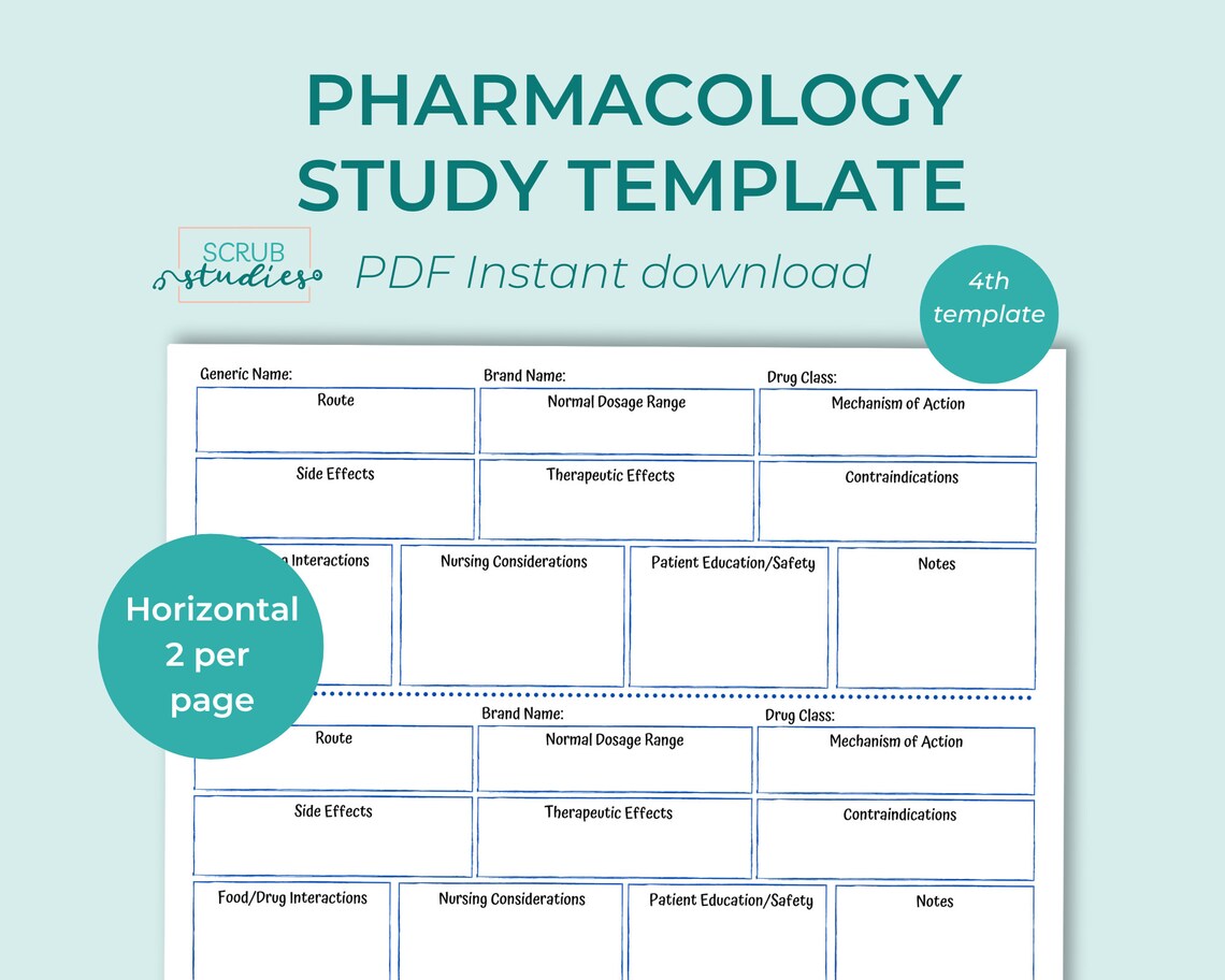 Pharmacology Study Template Nursing Student Template Drug Template ...