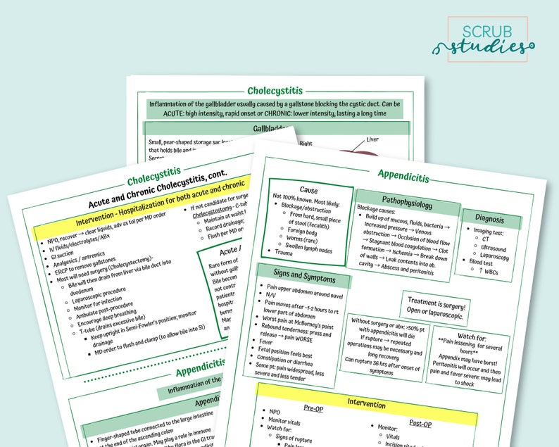 Cholecystitis and Appendicitis Study Guide Nursing Study - Etsy