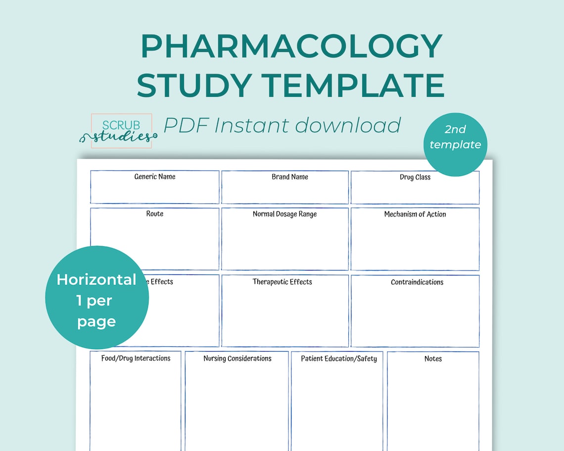 Pharmacology Study Template Nursing Student Template Drug Template ...