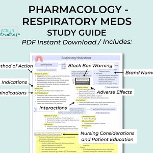 Pharmacology Respiratory Meds Nursing Student Study Guide - Etsy