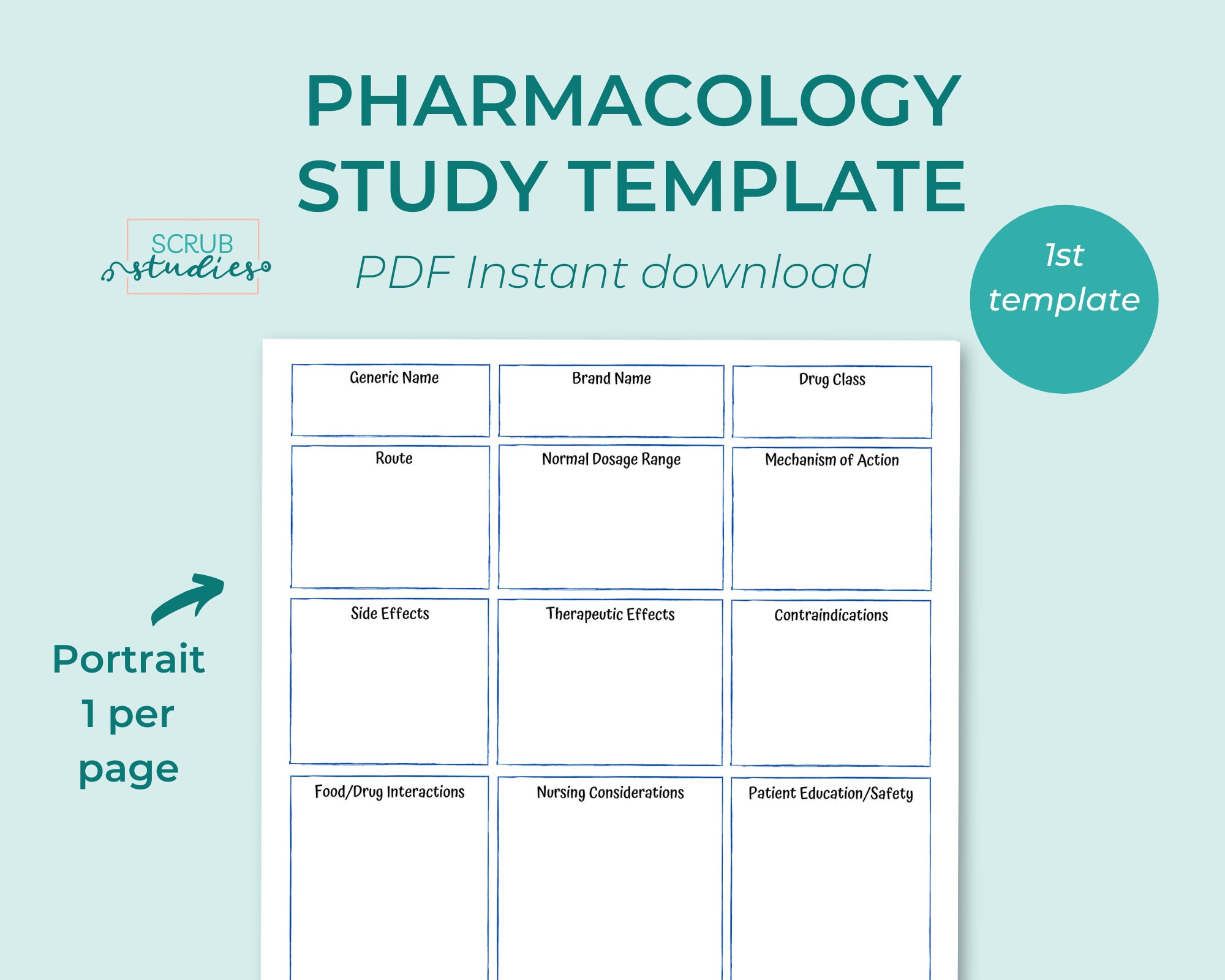Pharmacology Study Template Nursing Student Template Drug - Etsy