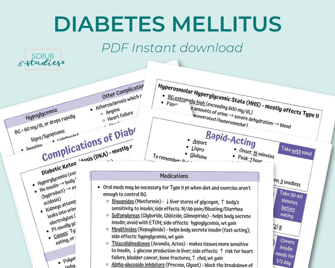 Diabetes Mellitus Nursing Study Guide Digital Download | Etsy