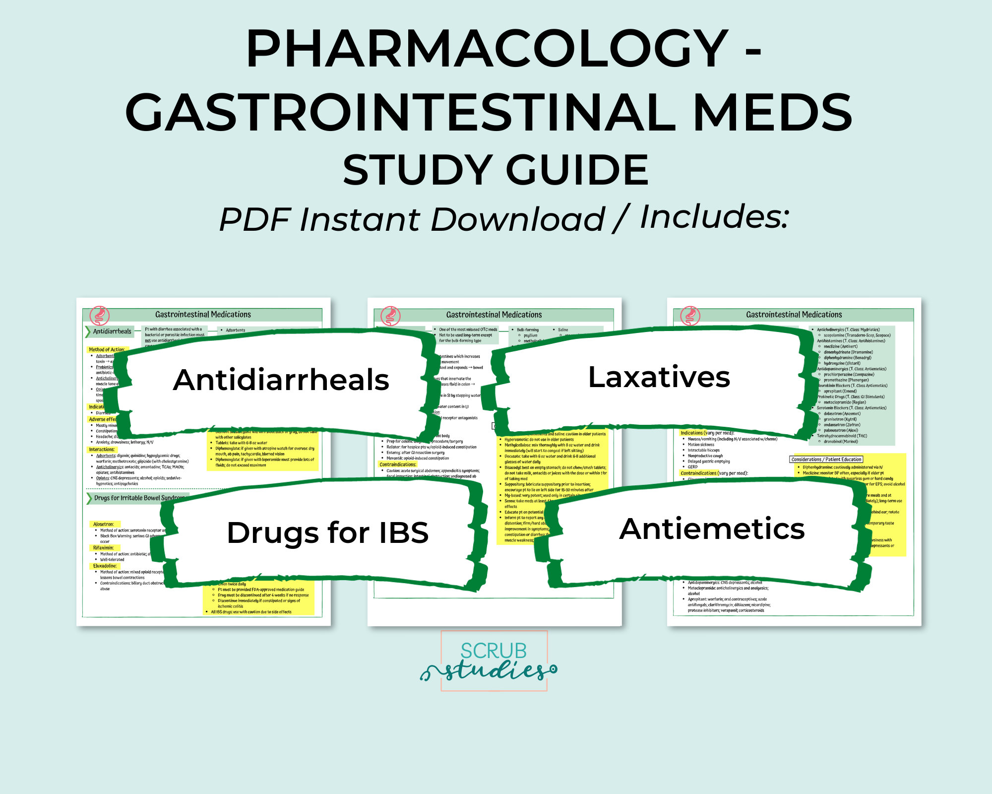 Pharmacology Gastrointestinal Meds Nursing Student Study Guide Digital ...