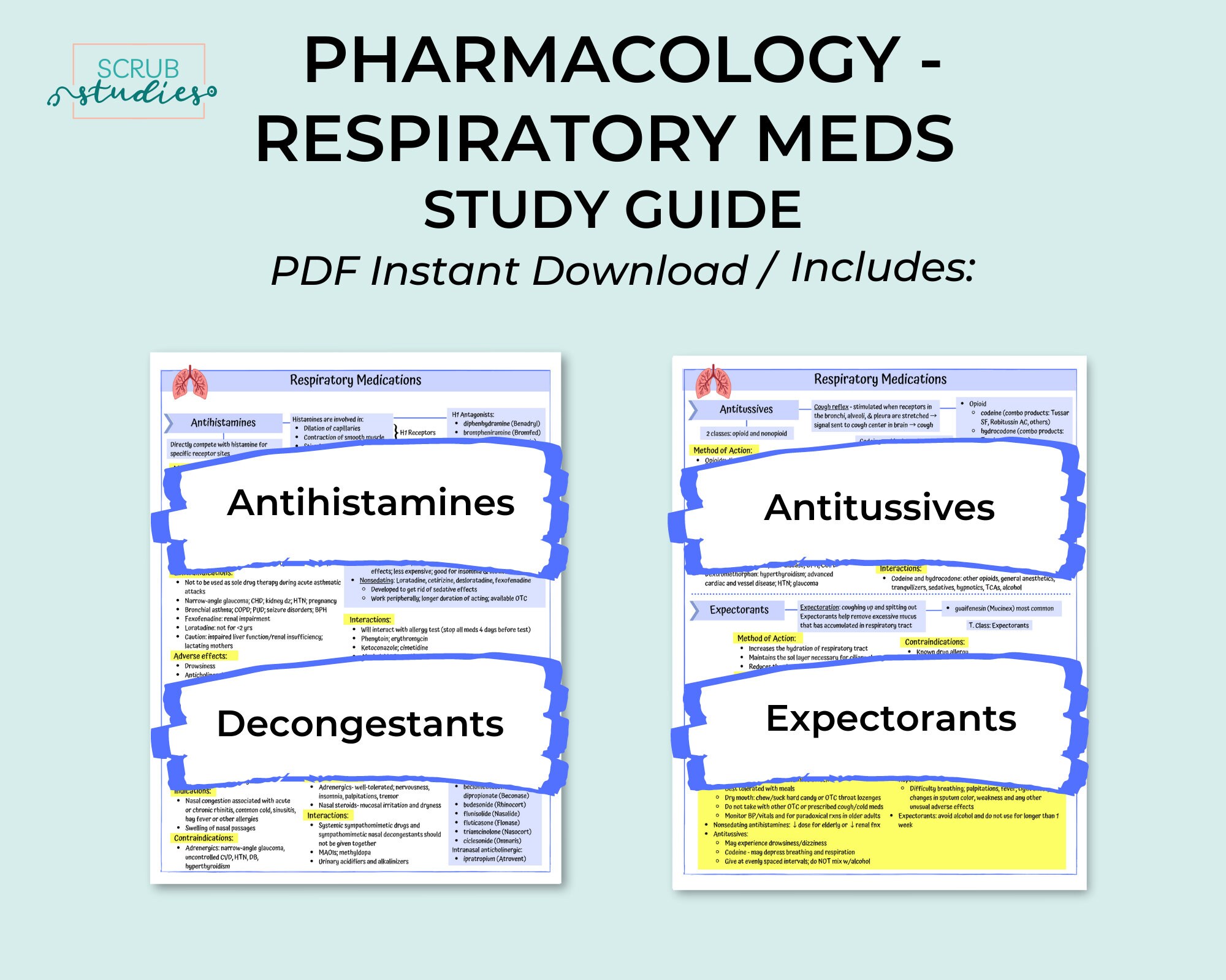Pharmacology Respiratory Meds Nursing Student Study Guide - Etsy