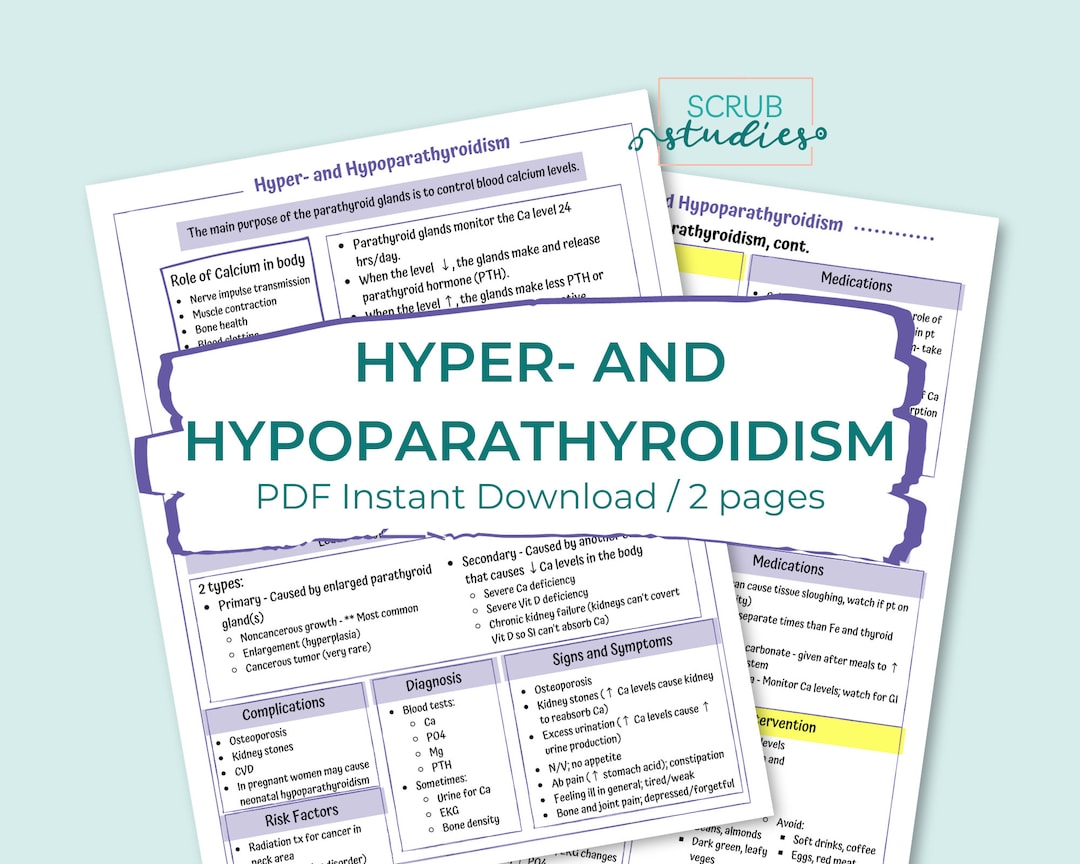 Hyper- and Hypoparathyroidism | Nursing Study Guide | Digital Download ...