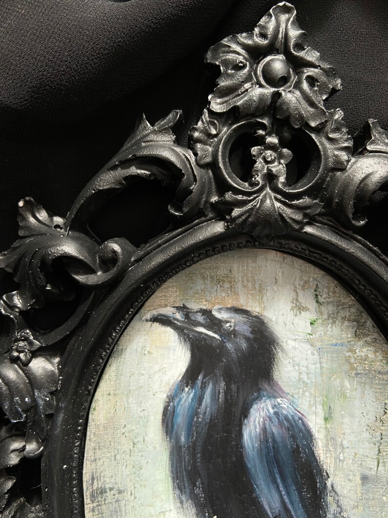 Raven Painting Bird Original Art Black Crow Wall Art Animal - Etsy