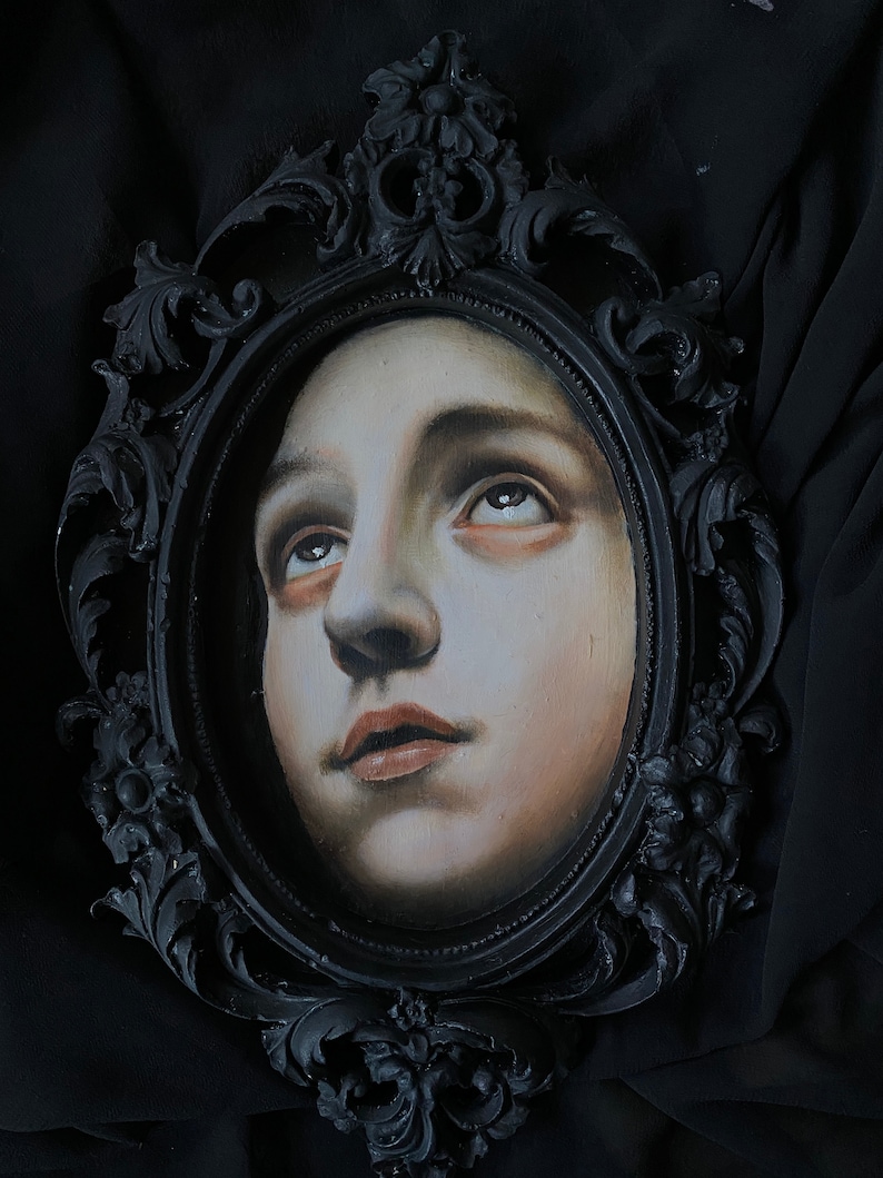 Gothic Woman Portrait Oil Painting: Dark Academia Home Decor - Etsy