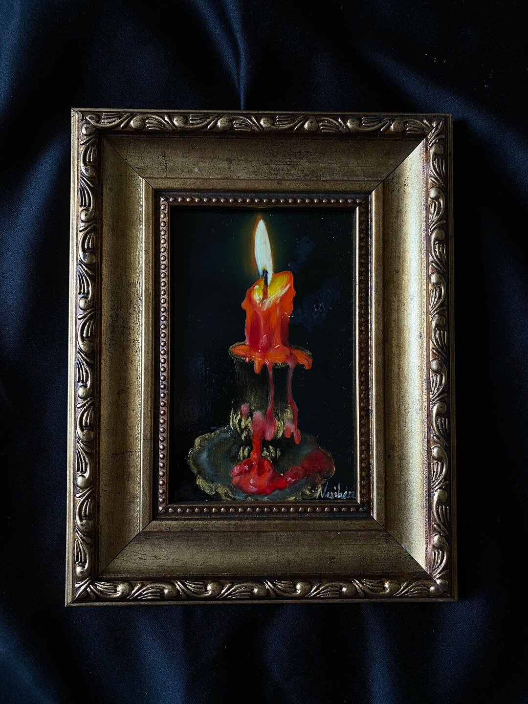 Victorian Candle Oil Painting: Dark Academia Framed Art by Nesibe ...