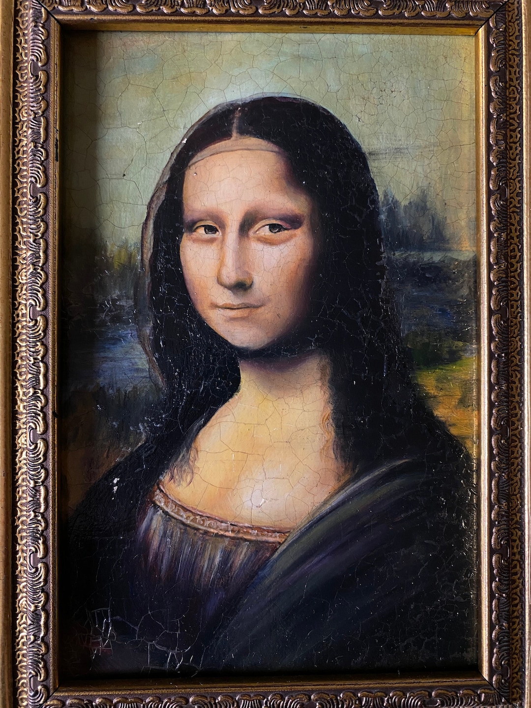 Original Mona Lisa Oil Painting Portrait FRAMED, Leonardo Da Vinci With ...