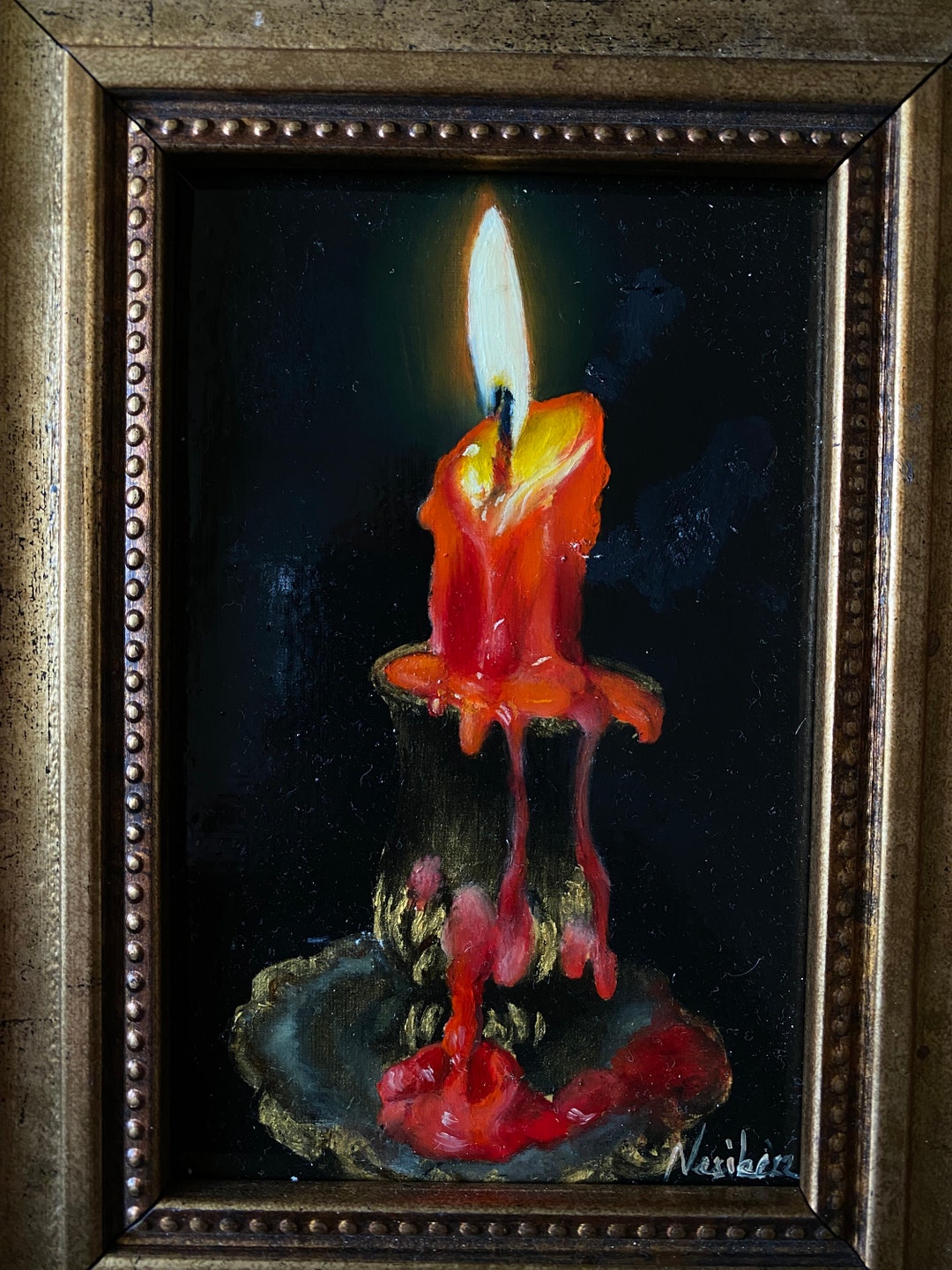 Victorian Candle Oil Painting: Dark Academia Framed Art by Nesibe ...