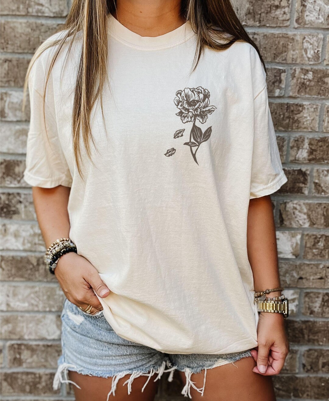 Comfort Colors Peony Block Print Design Tshirt, Floral Tshirt, Hand ...