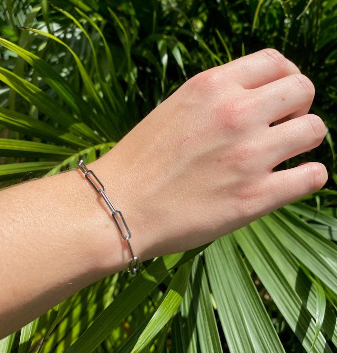 paperclip-bracelet-stainless-steel-bracelet-silver-handmade-etsy