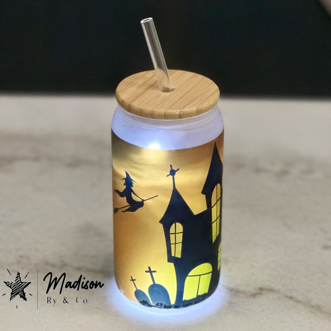 Halloween Lighted Glass Jar, Halloween 12oz Illuminated Beverage Jar ...