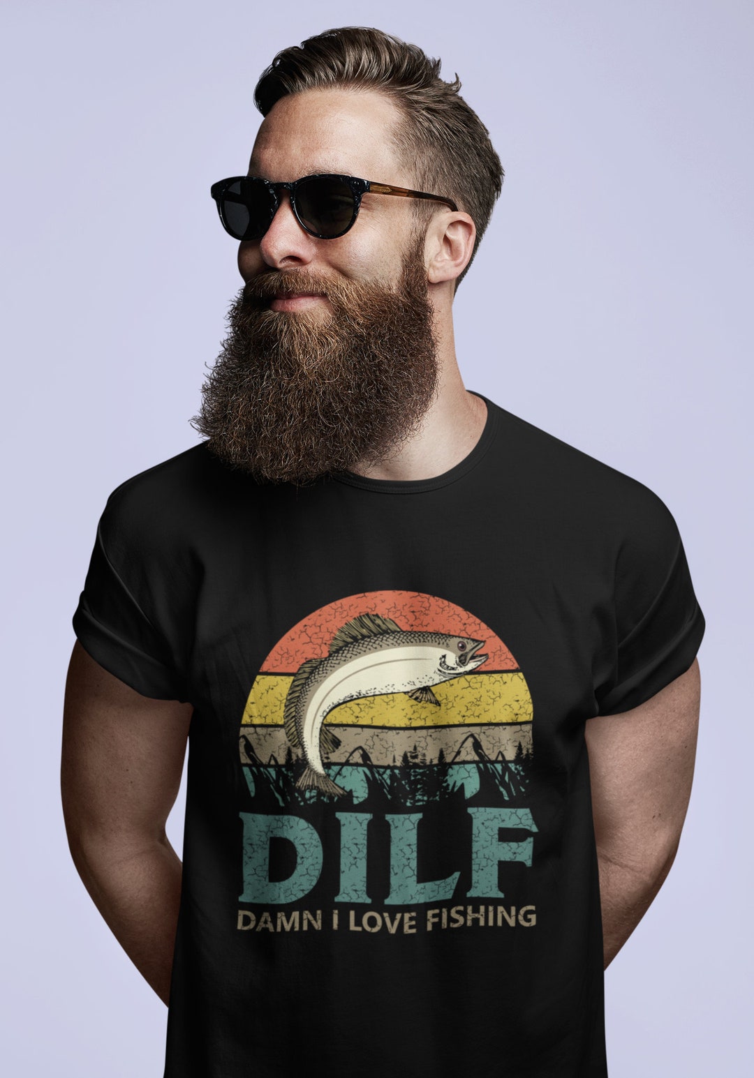 DILF Damn I Love Fishing, Retro Fisherman Shirt, Vintage Sunset Fly ...