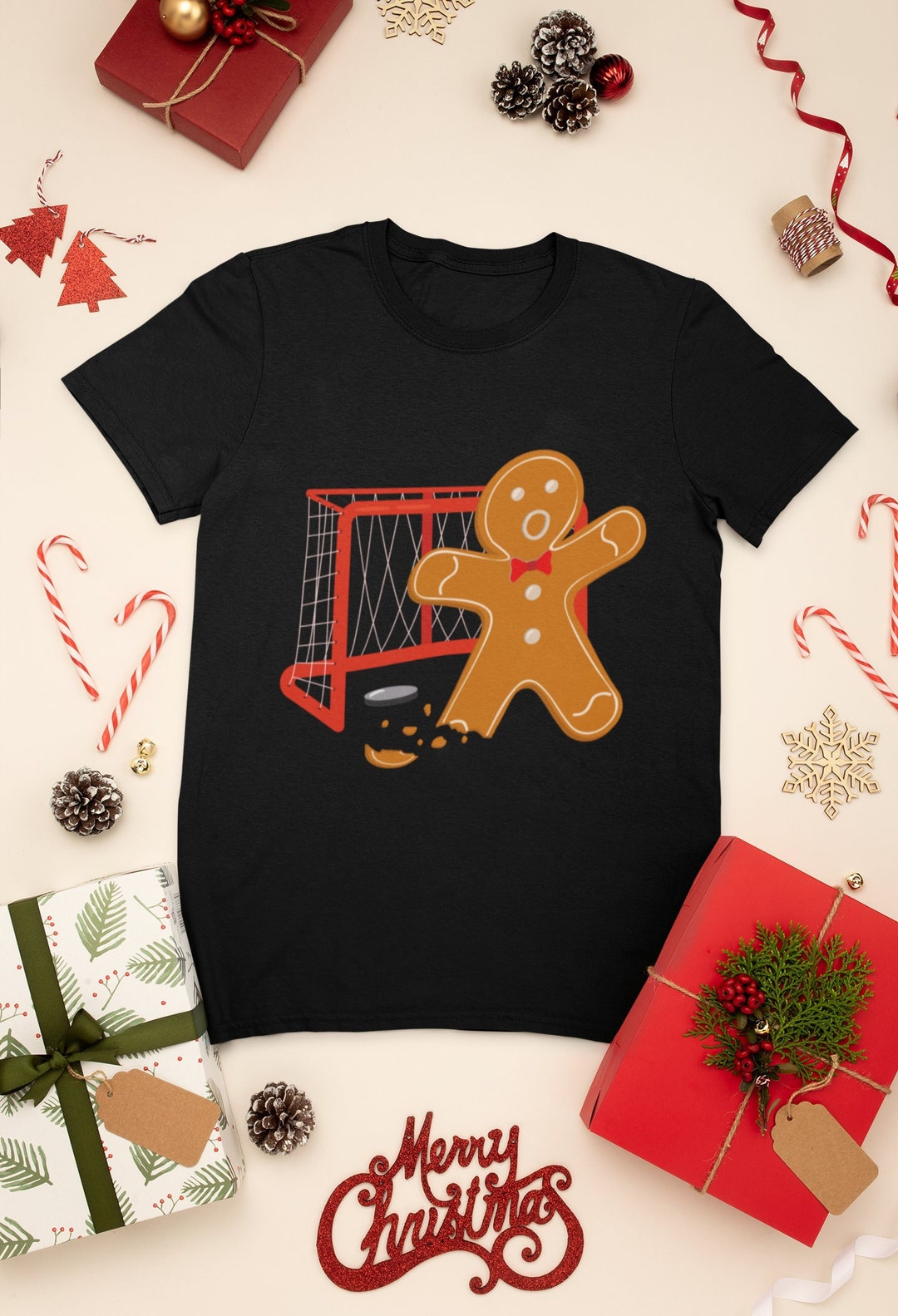 Hockey Goalie Gingerbread Men Funny Christmas Cookies T-shirt Goalie ...