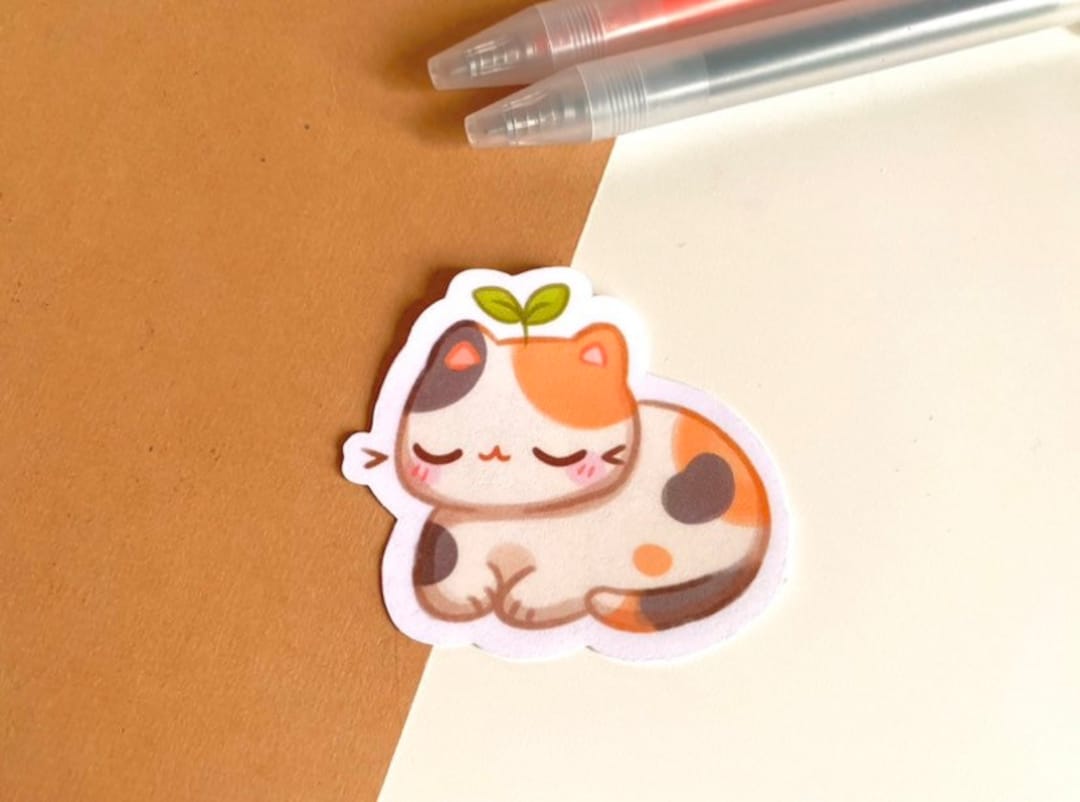 Chonky Sleepy Calico Cat Sticker Die Cut Sticker Aesthetic - Etsy