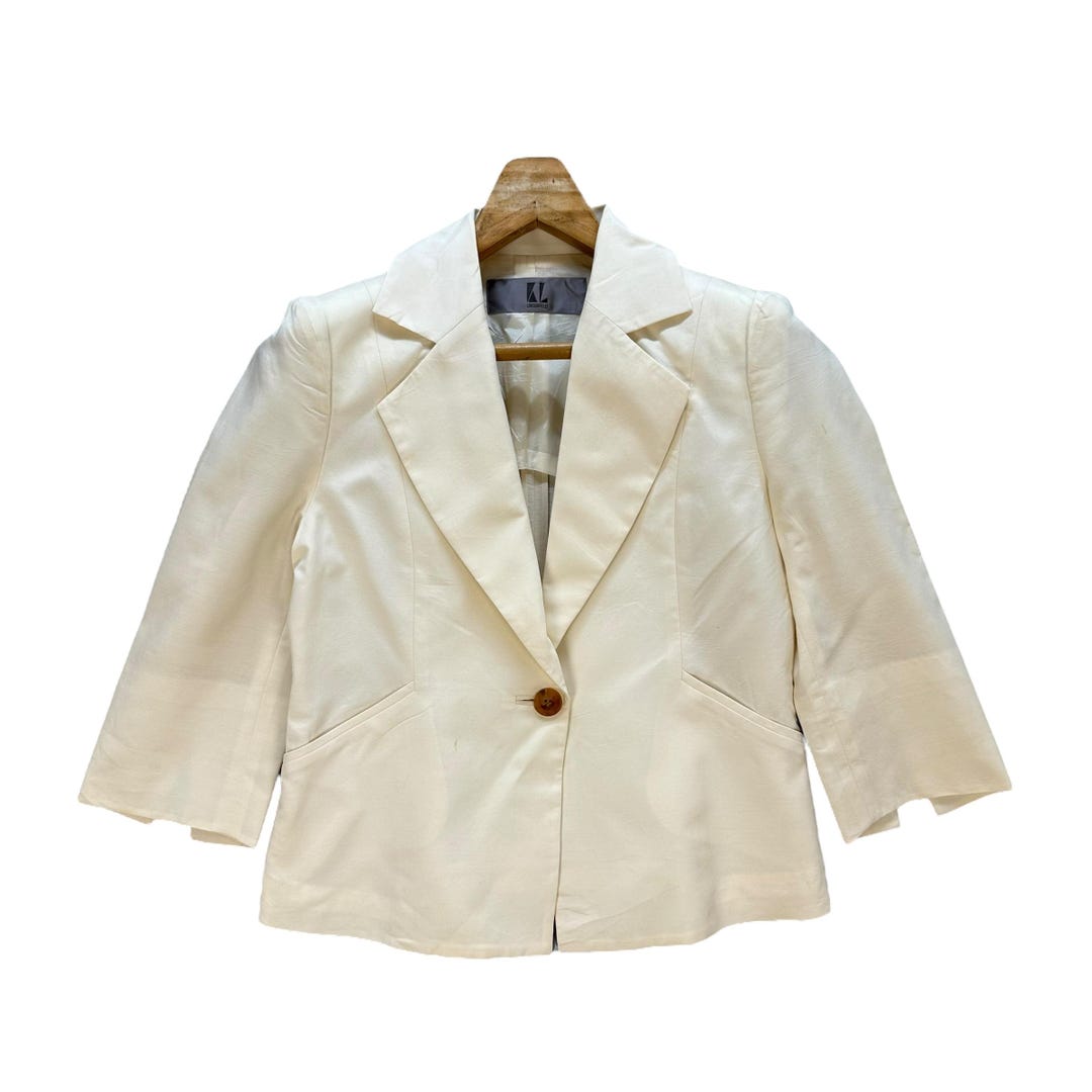Vintage KARL LAGERFELD White Cropped Single Button Blazer Suit Jacket ...
