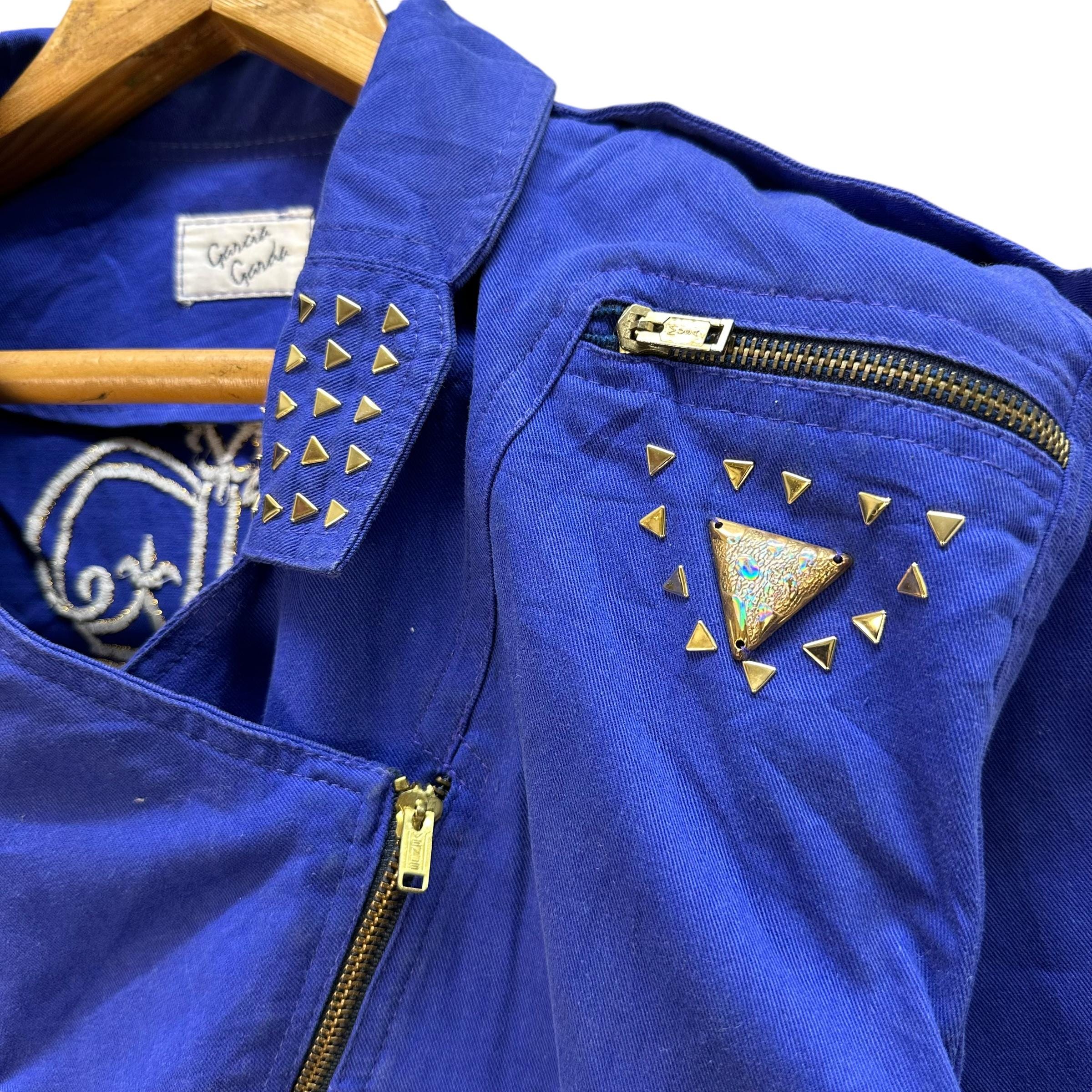 Vintage Garcia Garda Blue Crop Jacket: Studded Asymmetrical Design ...
