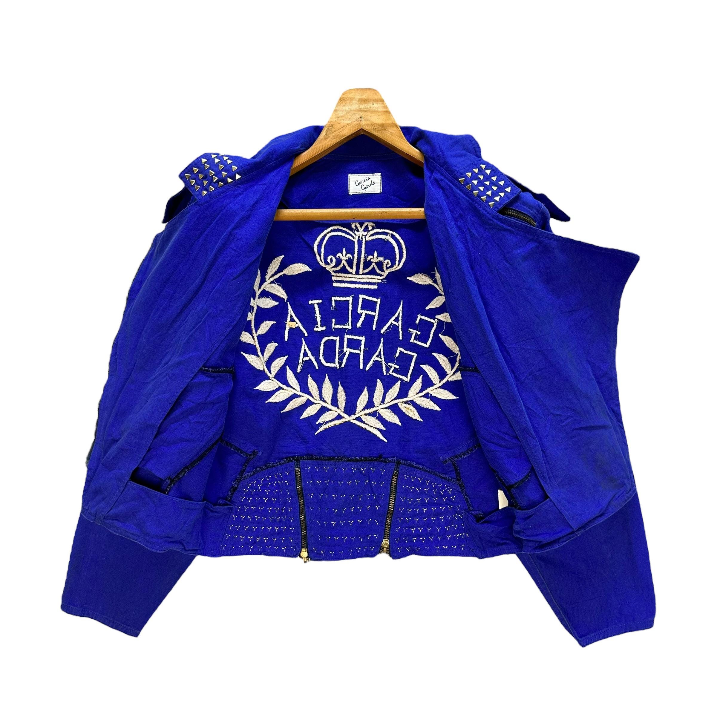 Vintage Garcia Garda Blue Crop Jacket: Studded Asymmetrical Design ...
