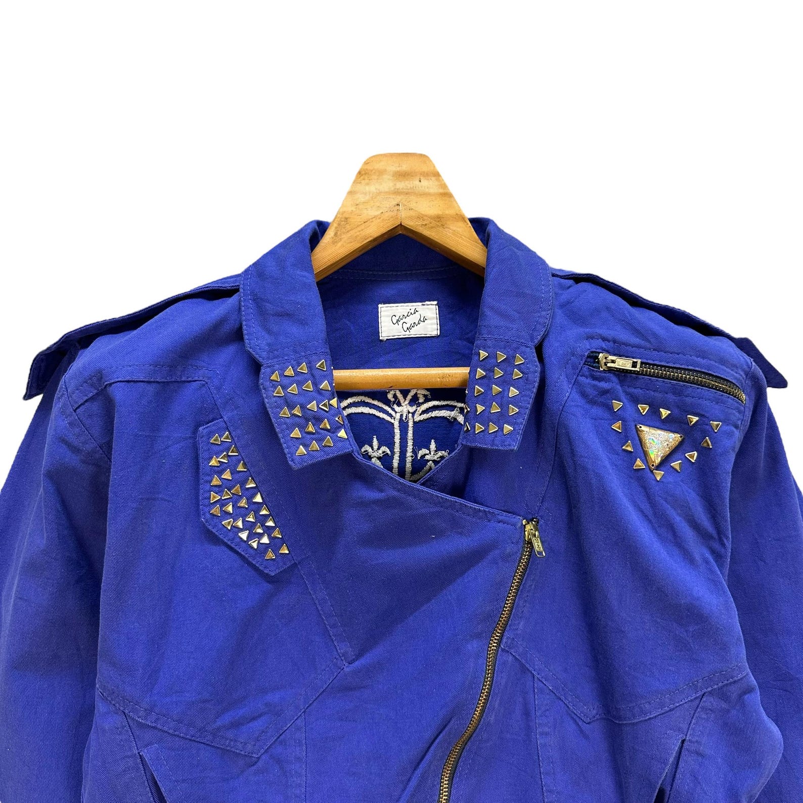 Vintage Garcia Garda Blue Crop Jacket: Studded Asymmetrical Design ...