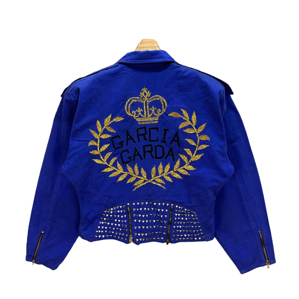 Vintage Garcia Garda Blue Crop Jacket: Studded Asymmetrical Design ...