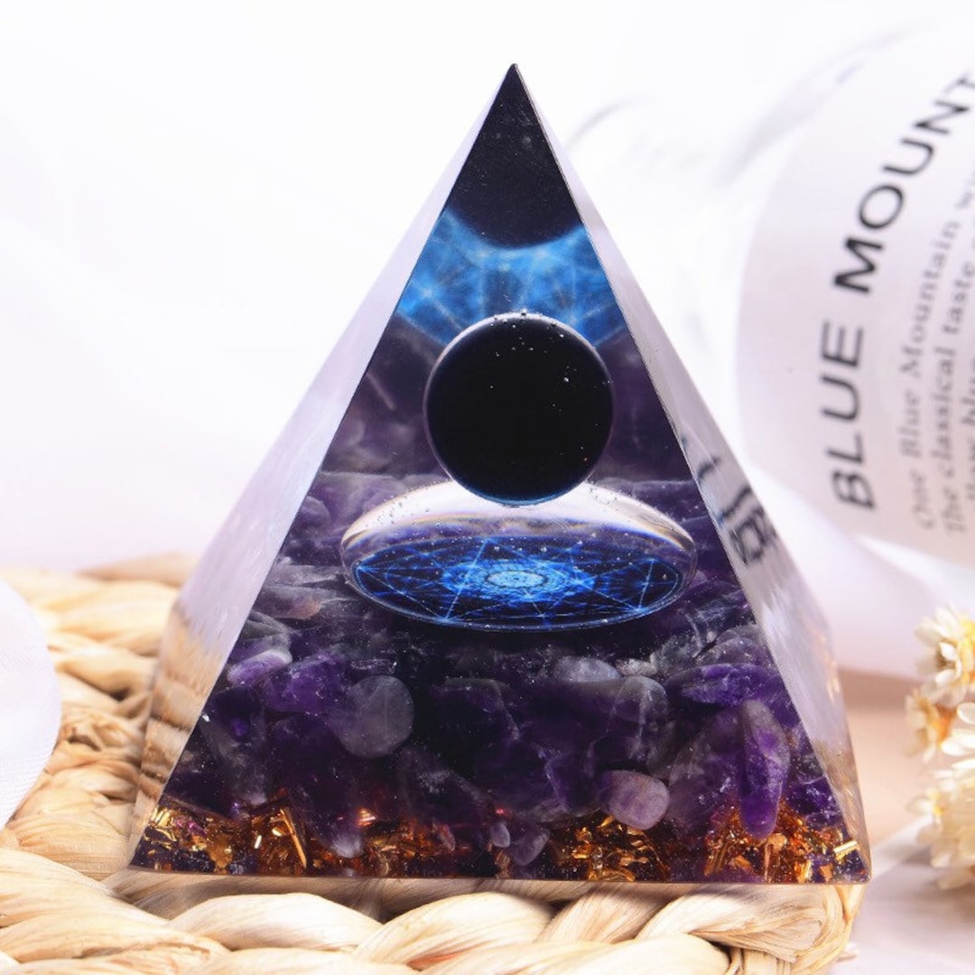 Orgonite Obsidian Sphere With Amethyst Crystal Pyramid Orgonite Reiki ...