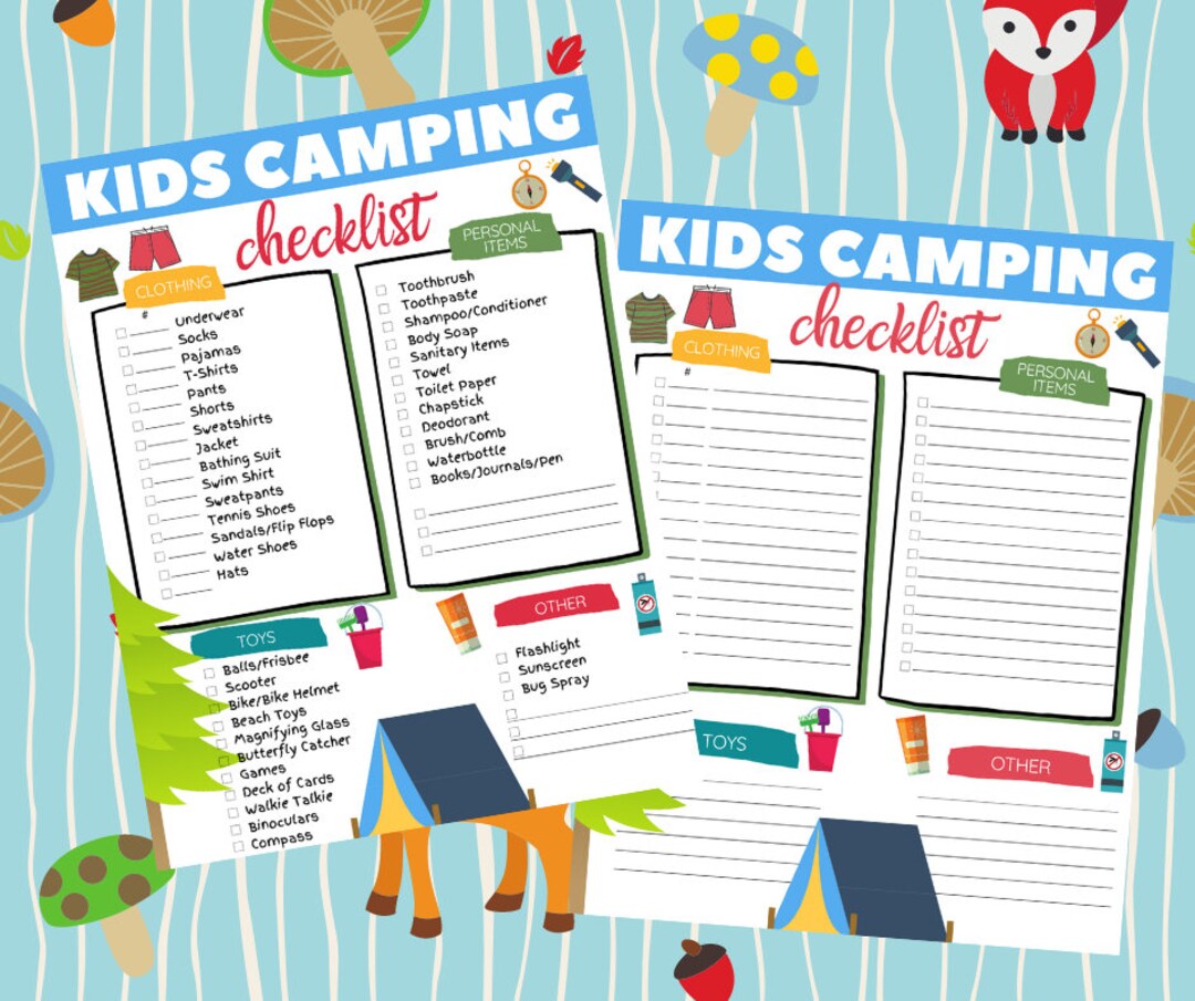 Kid's Camping Checklist, Instant Download, Camping Printable, Camping ...