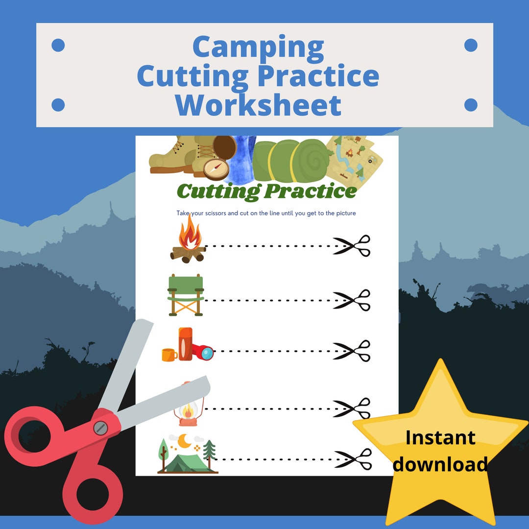 Camping Cutting Practice Worksheet, Camper, Camping, Digital Download ...