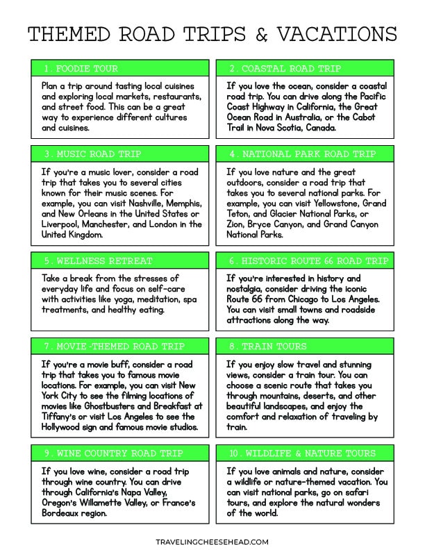 20 Ideas for Themed Road Trips and Vacations, Themed Trips, Digital ...