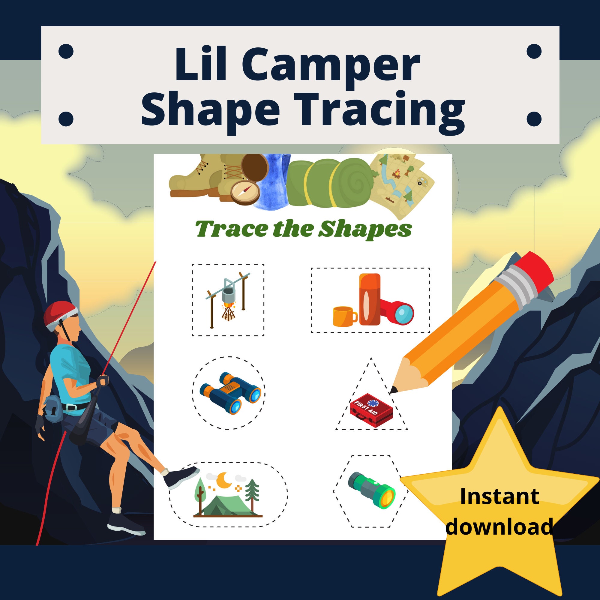 Lil Camper Trace the Shapes Preschool Worksheet, Instant Download ...