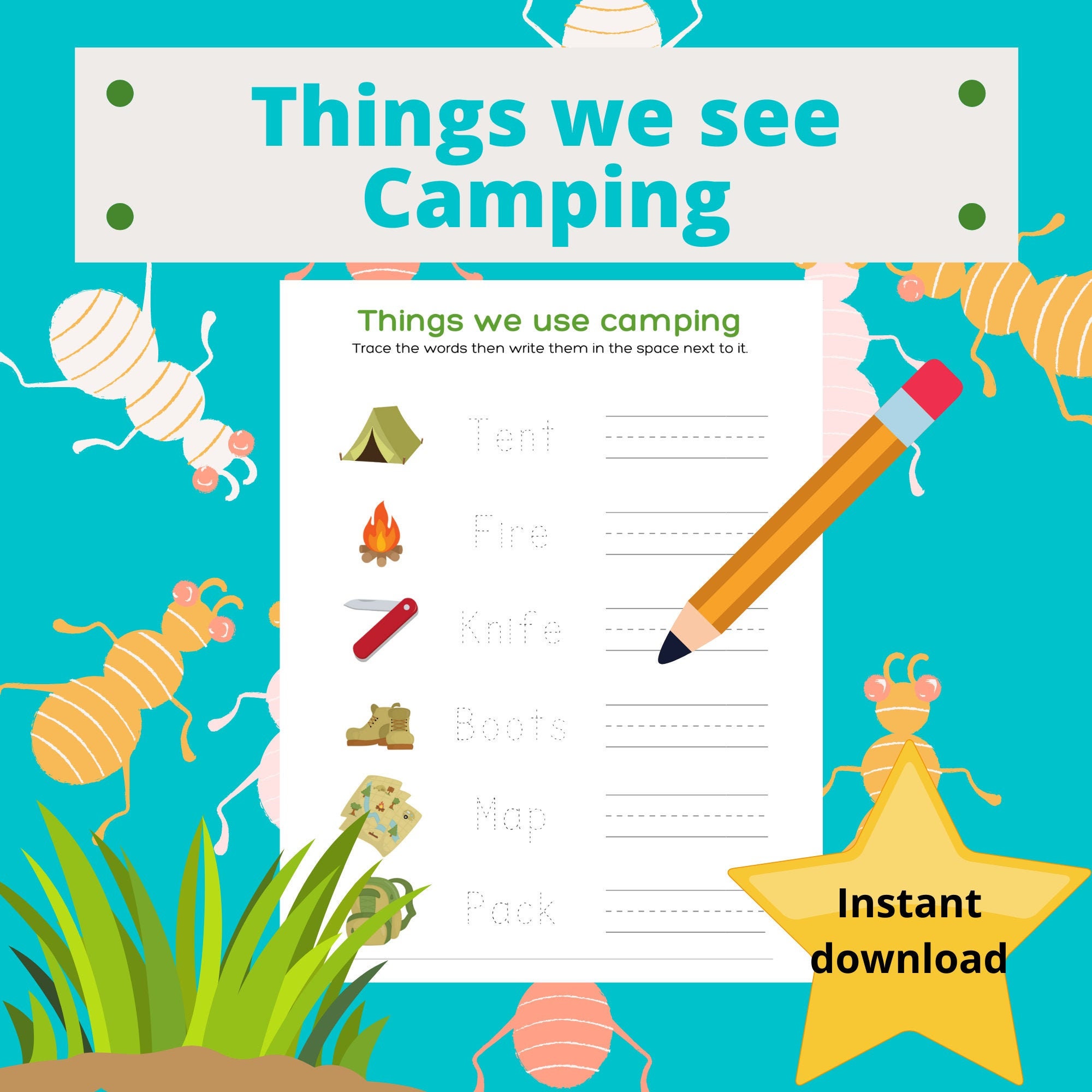 Lil Camper Things We See Camping, Instant Download, Writing Worksheet ...