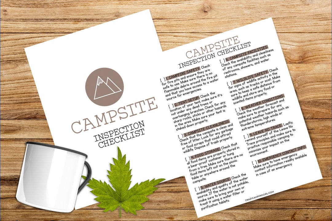Campsite Inspection Checklist, Camping, Camping Checklist, Digital ...