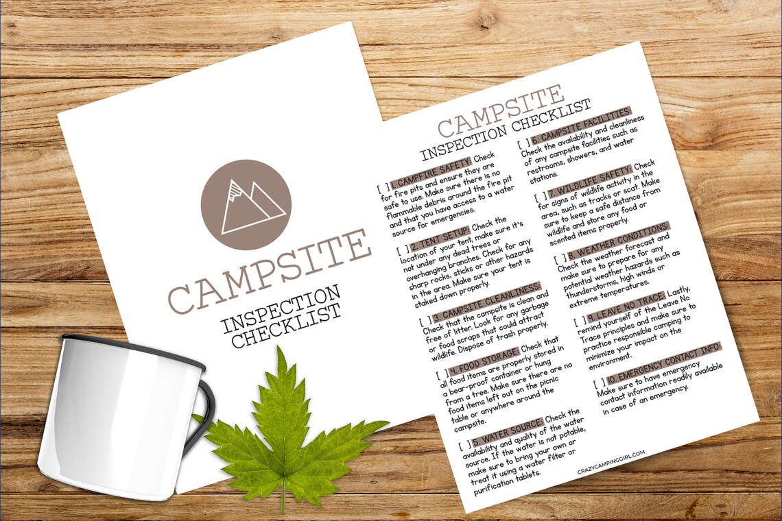 Campsite Inspection Checklist, Camping, Camping Checklist, Digital ...