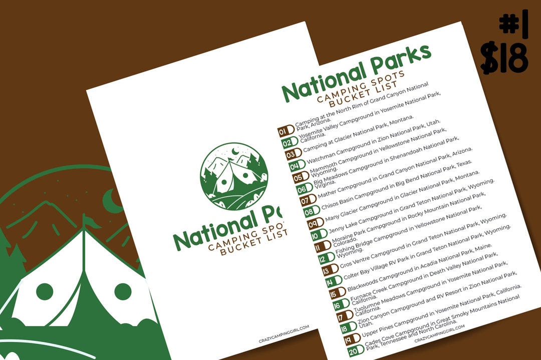 National Parks Camping Spots Bucket List, National Parks, Digital ...