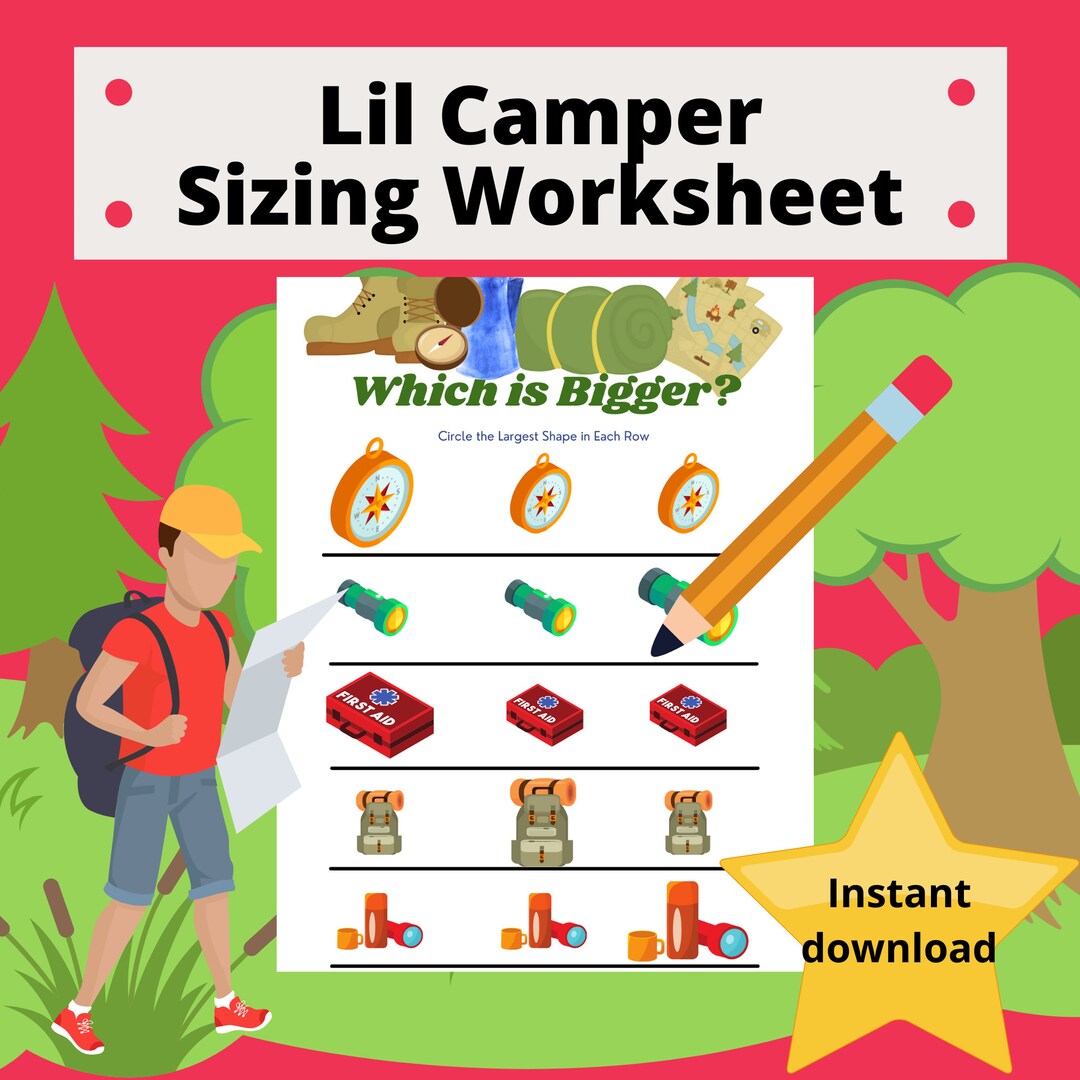 Lil Camper Sizing Preschool Worksheet, Digital Download, Instant ...