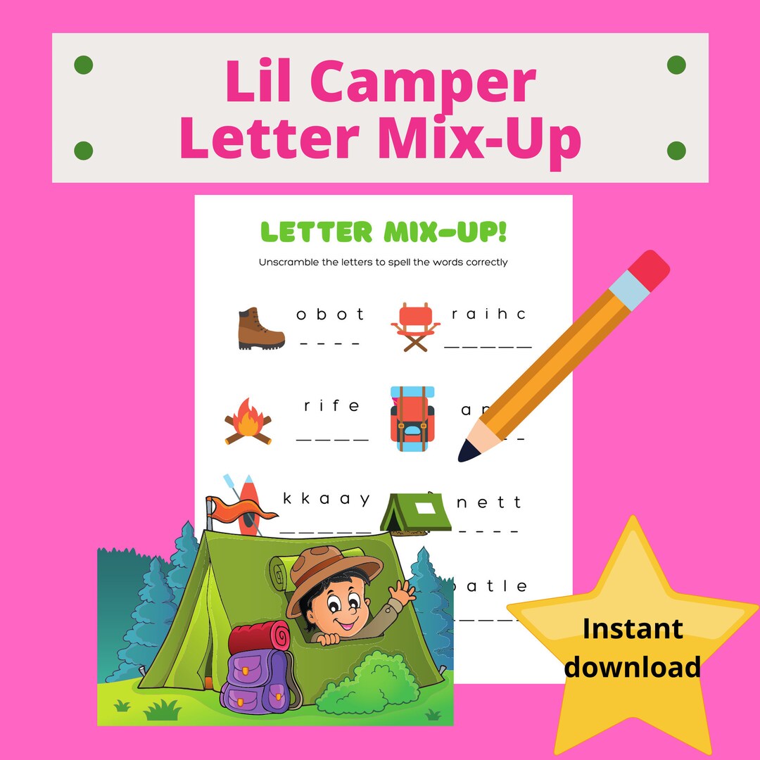 Lil Camper Letter Mix Up, Instant Download, Word Scramble, Camping ...