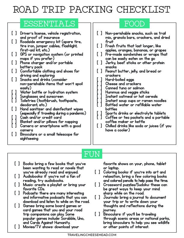 Road Trip Packing Checklist, Road Trip, Packing Checklist, Instant ...