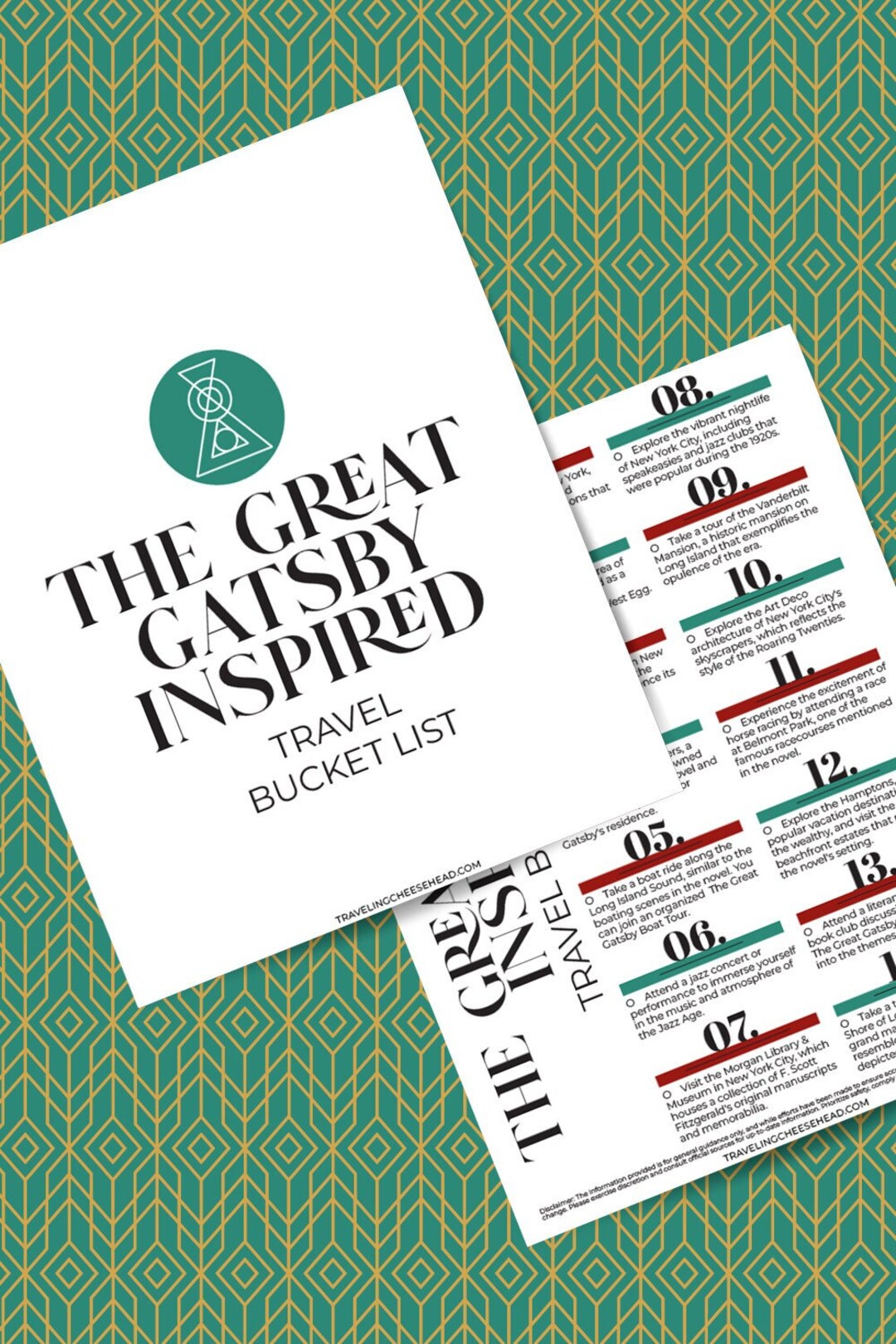 The Great Gatsby Travel Inspired Bucket List, the Great Gatsby, Digital ...