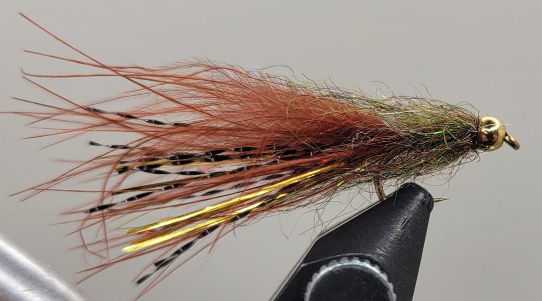 Mini Jig Streamer Leech Brown Gold Tail Olive Body Brass Bead "triple B ...