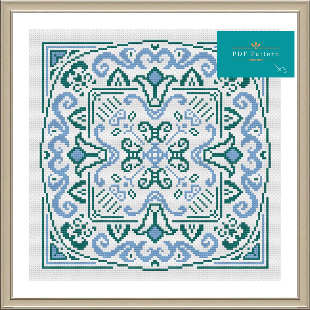 Green Italian Style Tile Cross Stitch Pattern PDF Download - Etsy