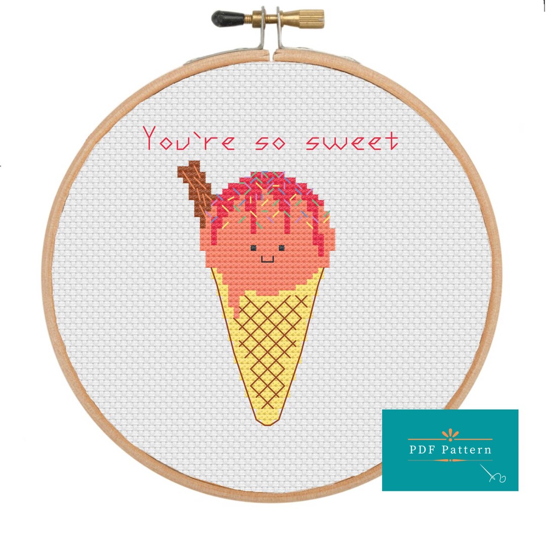Funny Sweet Ice Cream Cross Stitch Pattern for Kids Birthday Bedroom ...