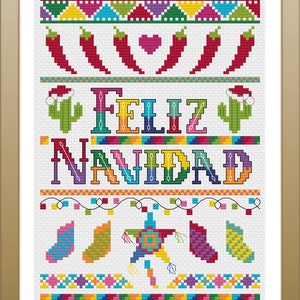 Feliz Navidad Mexican Christmas Cross Stitch Sampler PDF Pattern - Etsy