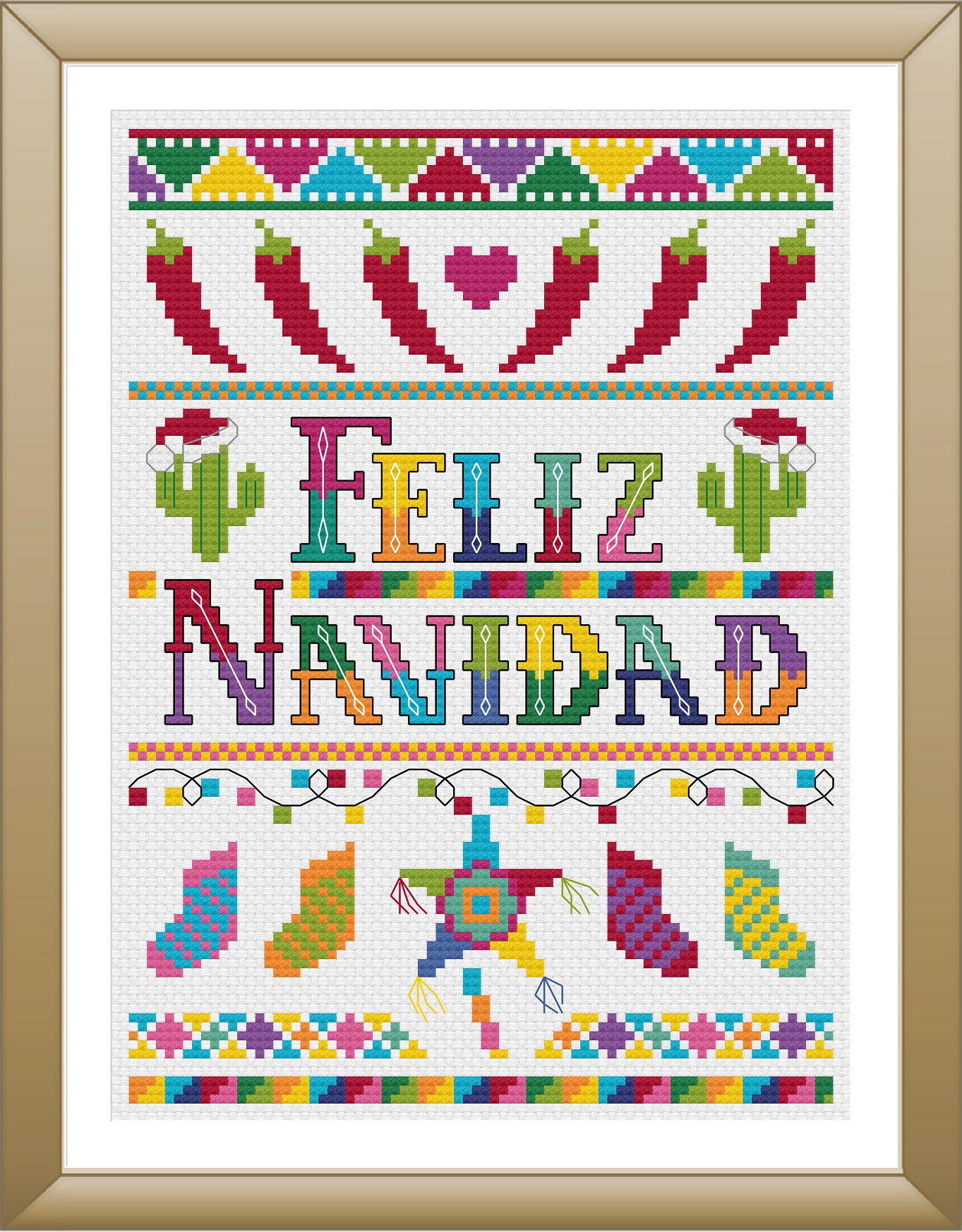 Feliz Navidad Mexican Christmas Cross Stitch Sampler PDF Pattern - Etsy